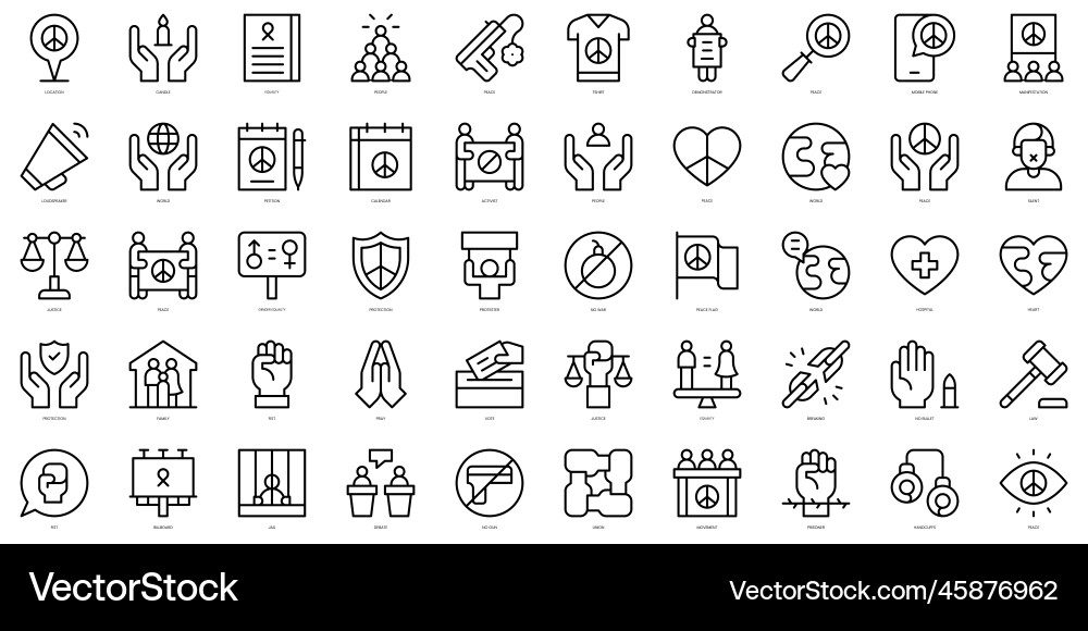 Set of thin line human rights icons Royalty Free Vector