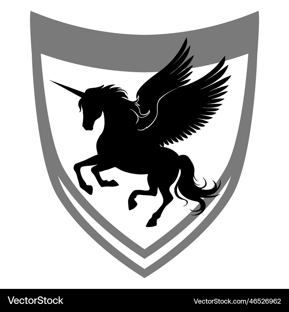 Unicorn with wings on a shield Royalty Free Vector Image
