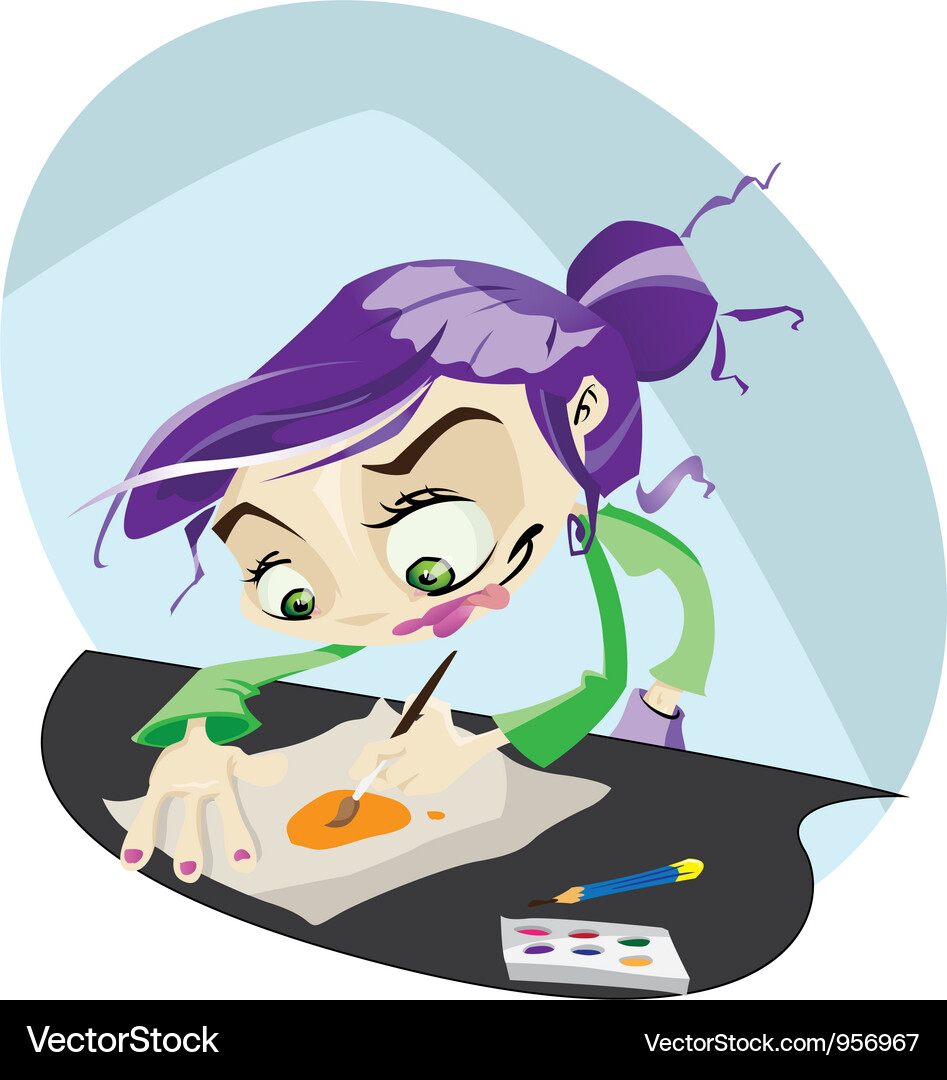 A funky cartoon hard at work painting Royalty Free Vector