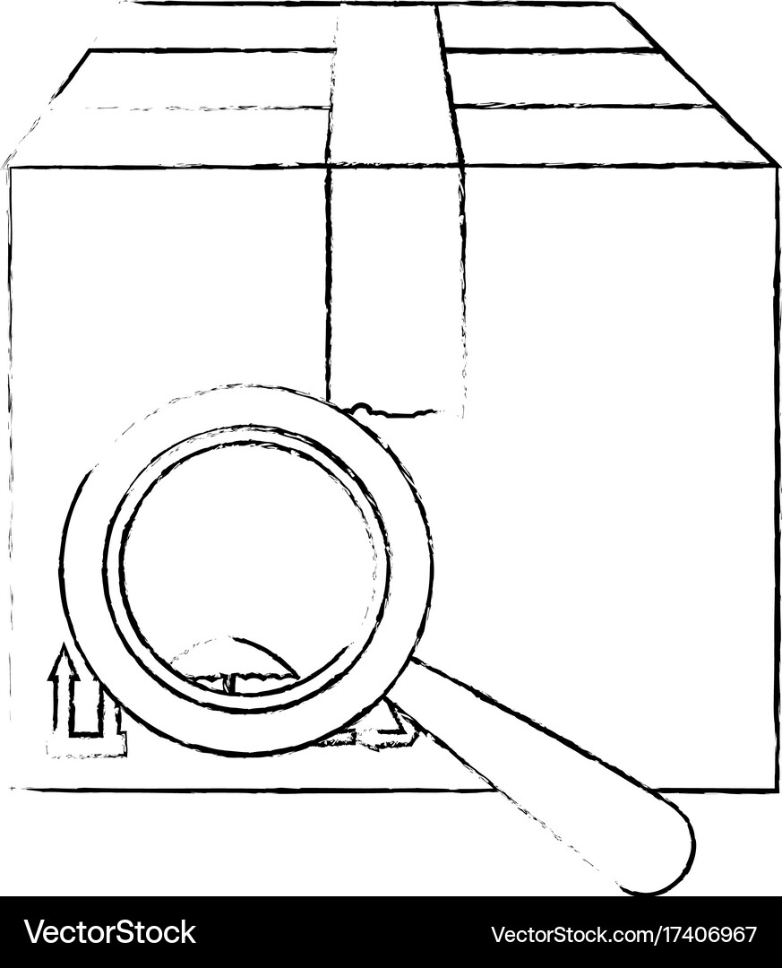 Box carton with magnifying glass Royalty Free Vector Image