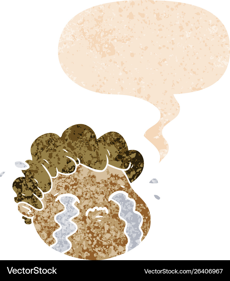 Cartoon crying boy and speech bubble in retro Vector Image