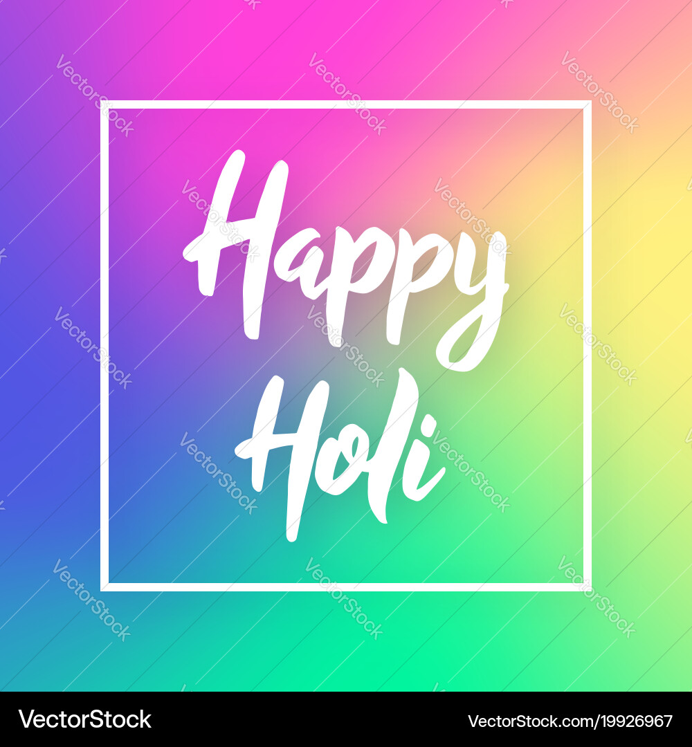 Happy holi hand drawn lettering phrase design Vector Image