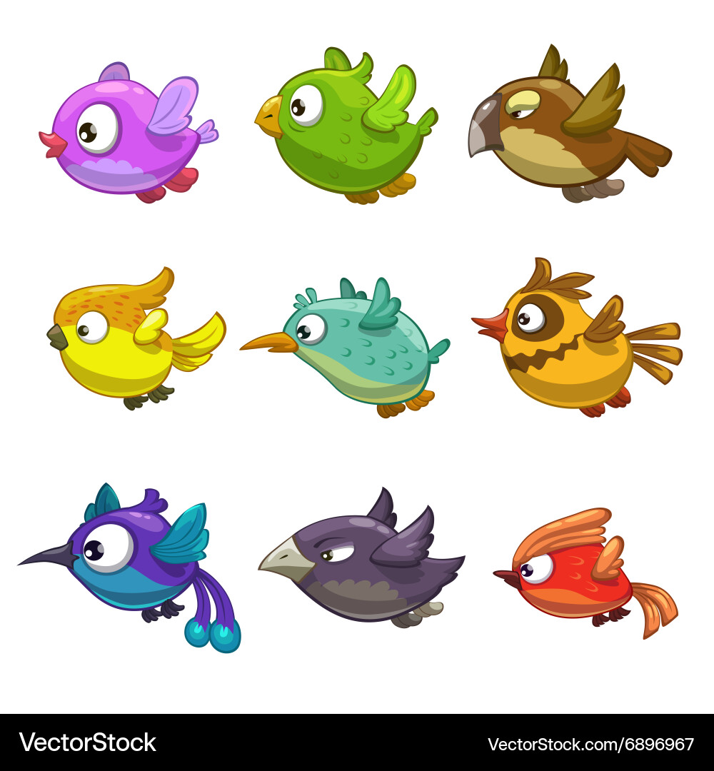 Set funny cartoon birds Royalty Free Vector Image