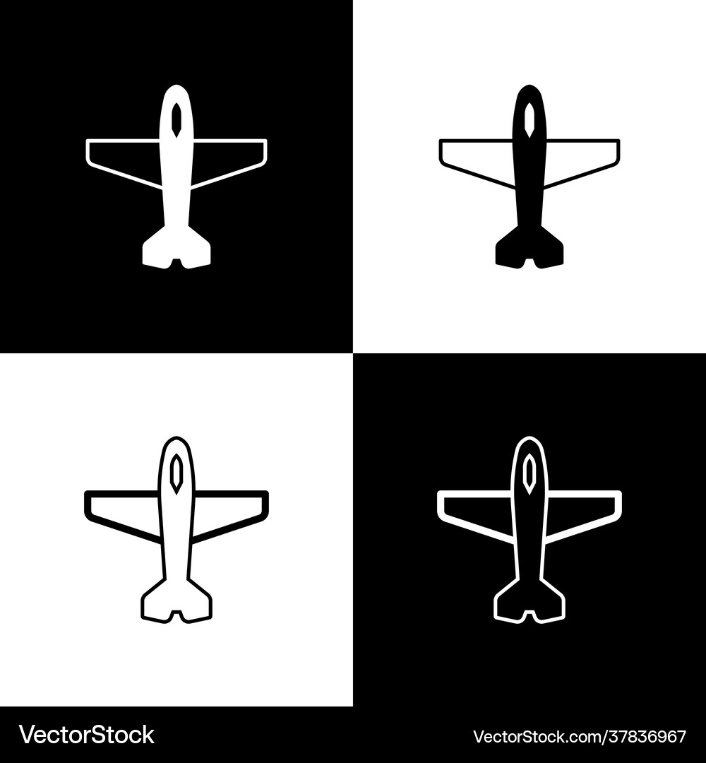 Set plane icon isolated on black and white Vector Image