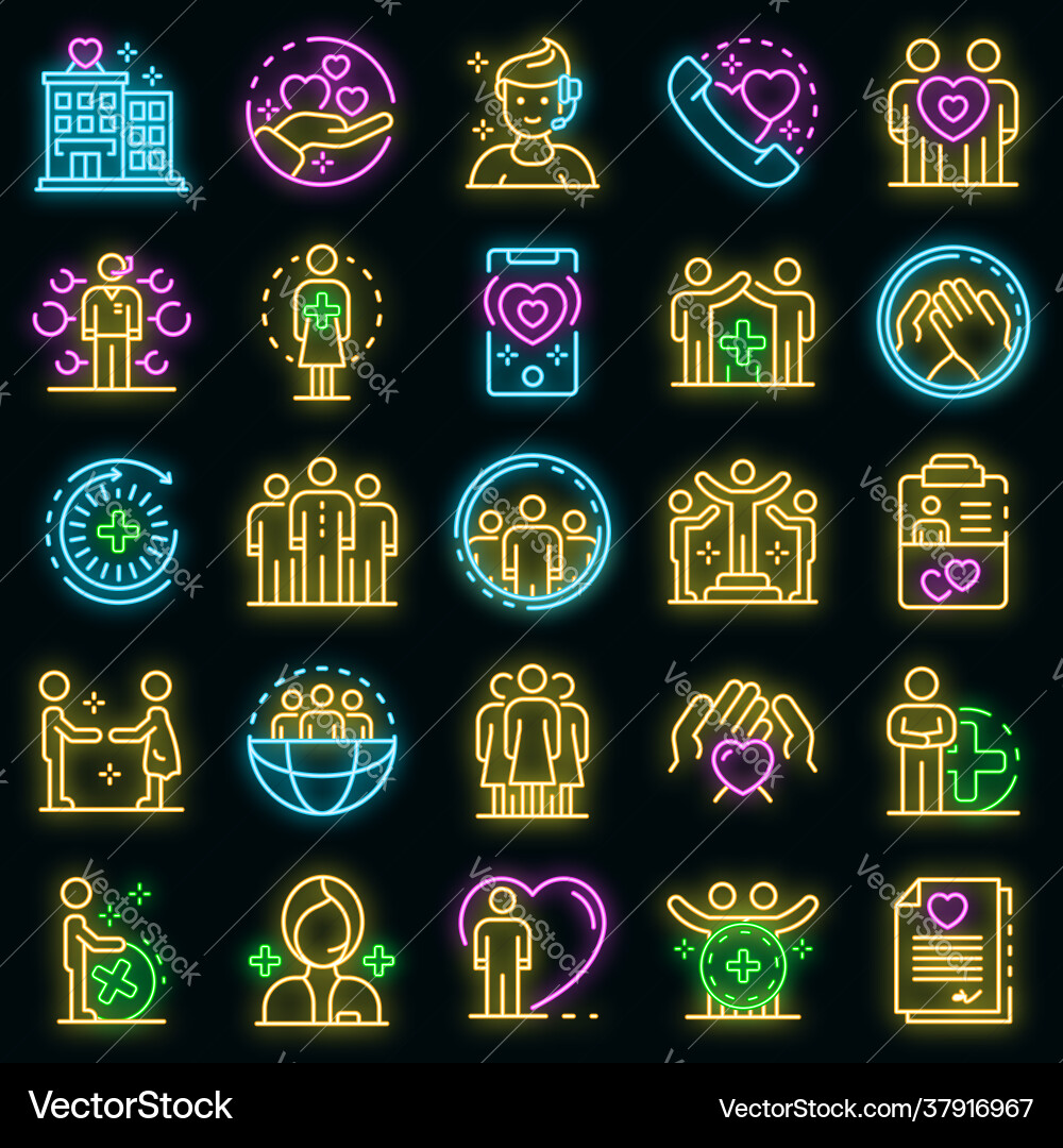 Social service icons set neon Royalty Free Vector Image