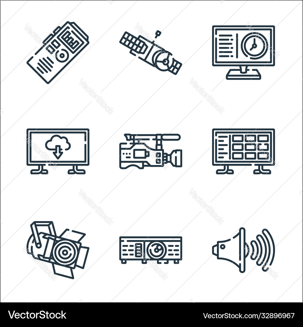 Television line icons linear set quality line set Vector Image
