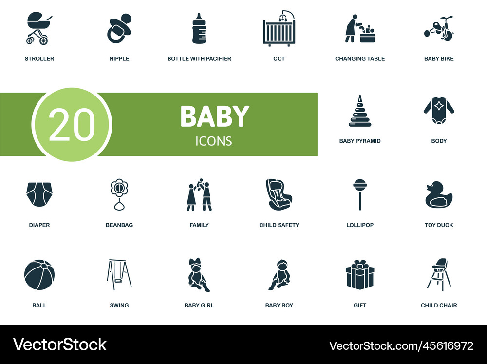 Baby icon set monochrome simple icon Royalty Free Vector