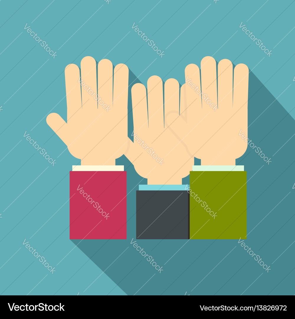 Businessmen hands up icon flat style Royalty Free Vector