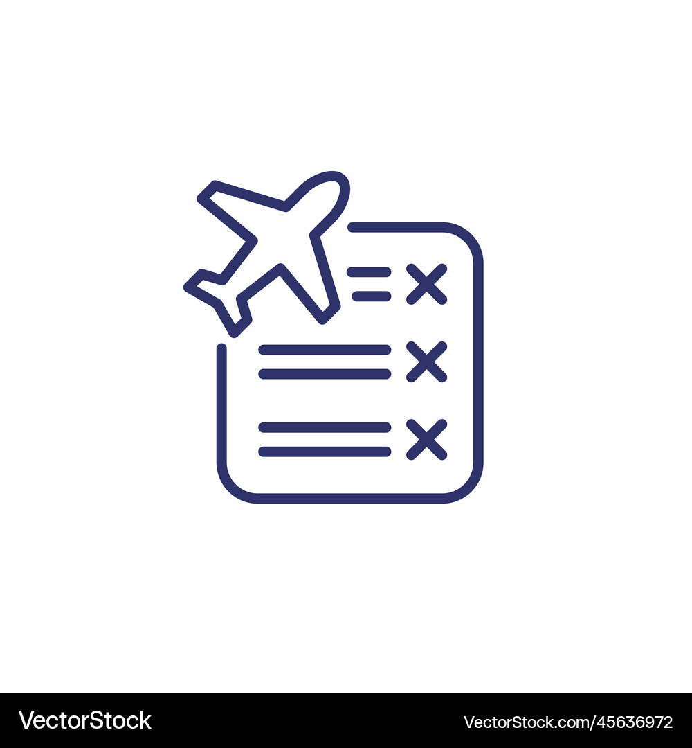 Cancelled flights line icon on white Royalty Free Vector