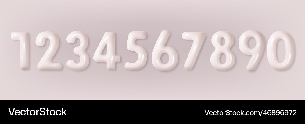 White numbers set 3d realistic pastel glossy Vector Image