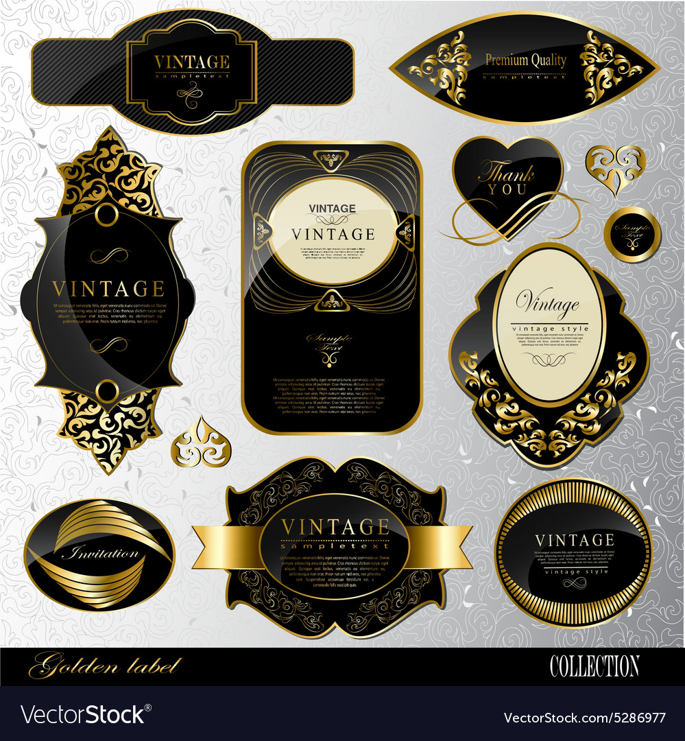 Black gold labels Royalty Free Vector Image - VectorStock