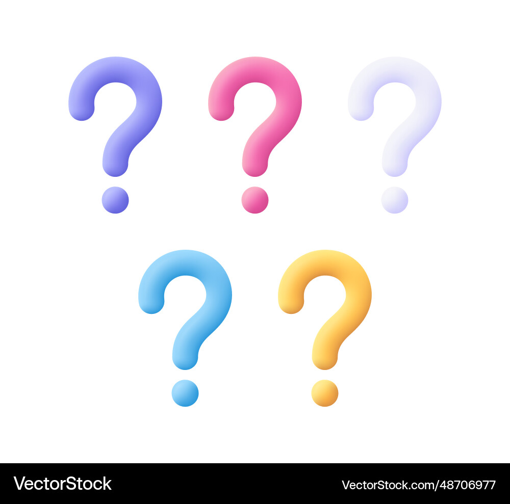 Color question mark set 3d icon cartoon minimal Vector Image