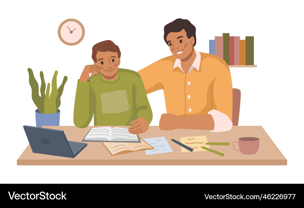 Dad helping teenager with homework Royalty Free Vector Image