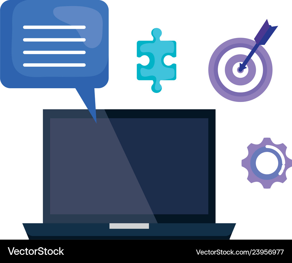 Laptop computer with business icons Royalty Free Vector