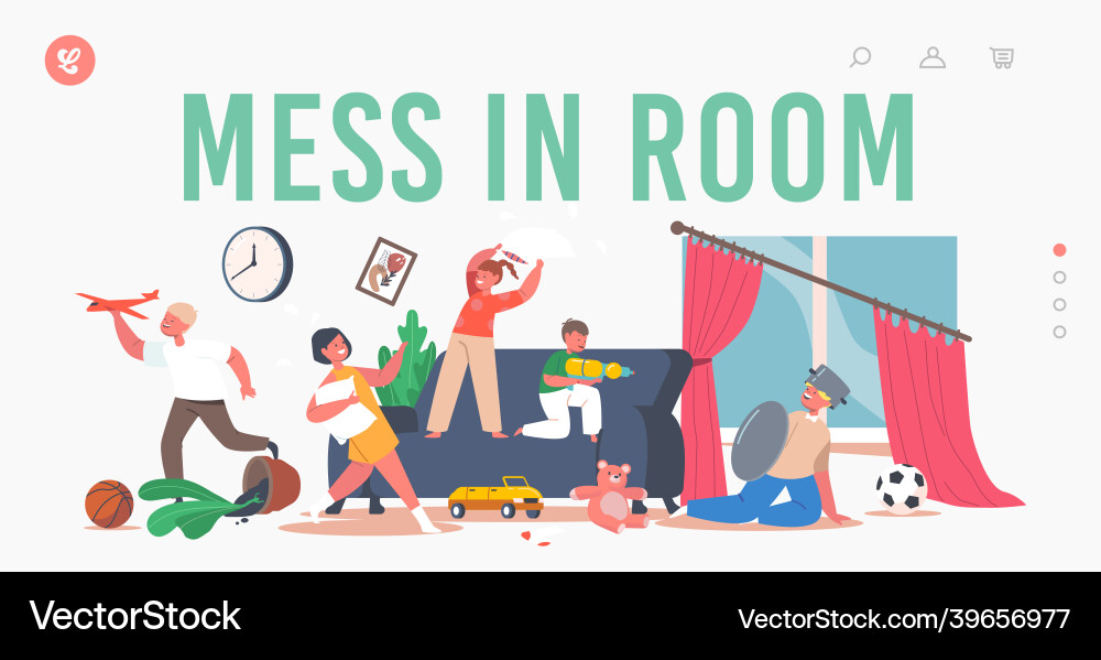 Mess in room landing page template naughty Vector Image