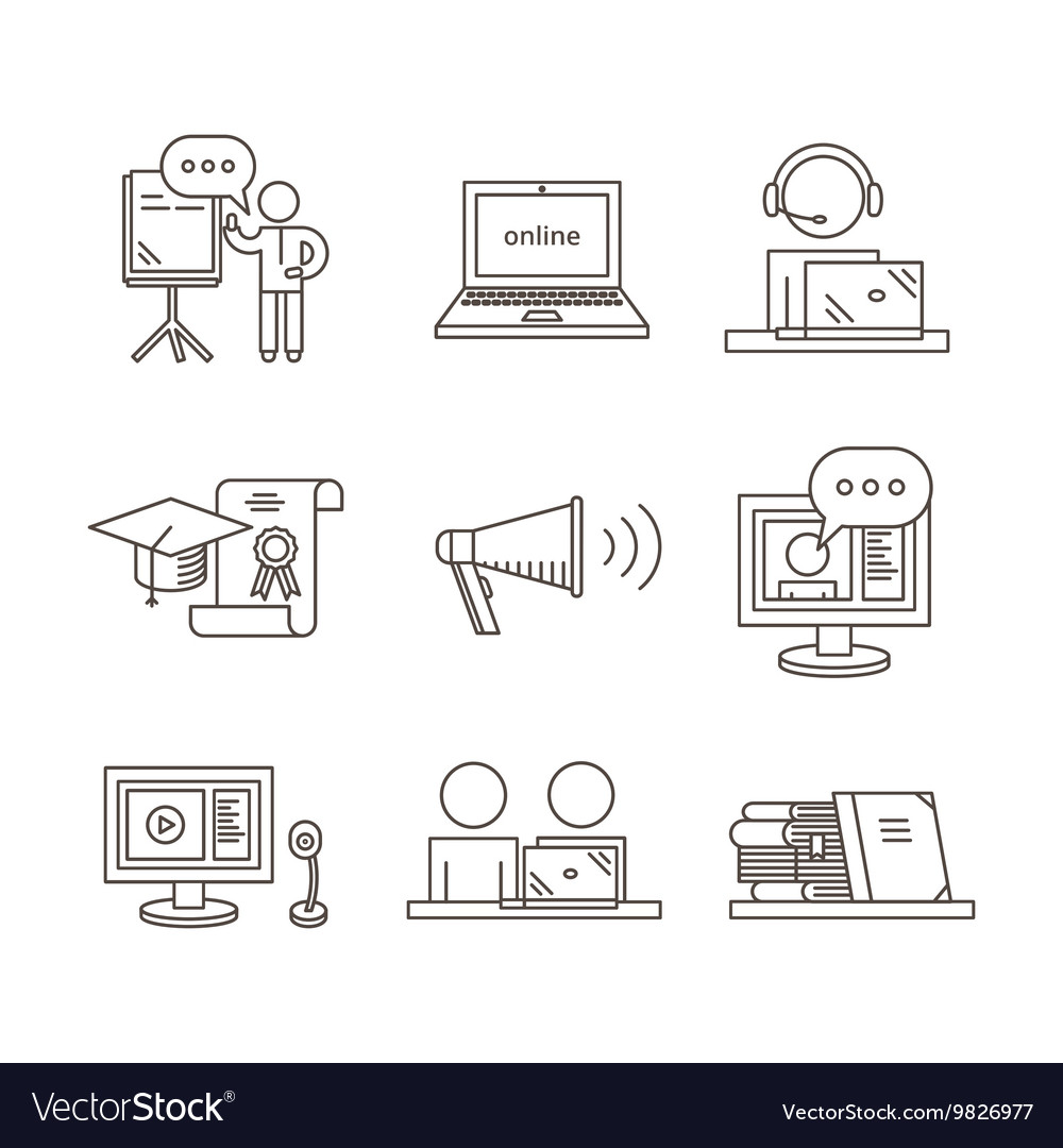 Outline webinar icon set online training Vector Image Outline webinar icon set online training Vector Image