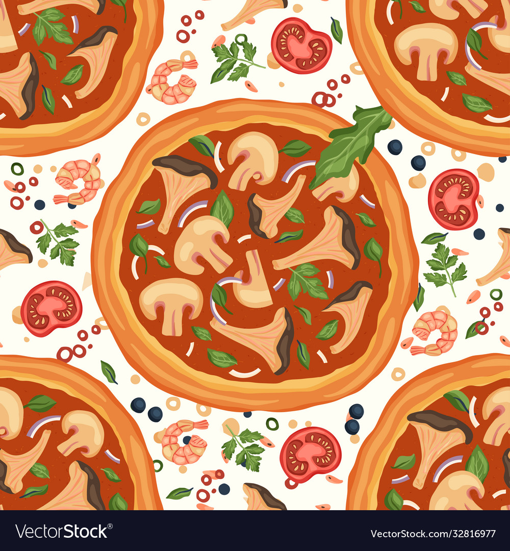 Pizza seamless pattern Royalty Free Vector Image
