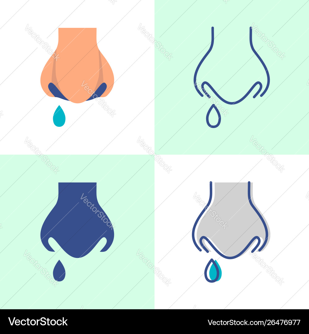 Runny nose icon set in flat and line style Vector Image