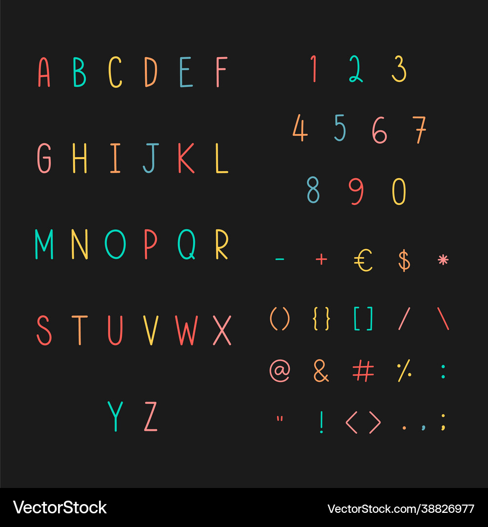 Styled alphabet and symbol set Royalty Free Vector Image