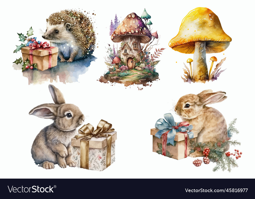 Watercolor set of woodland animals Royalty Free Vector Image