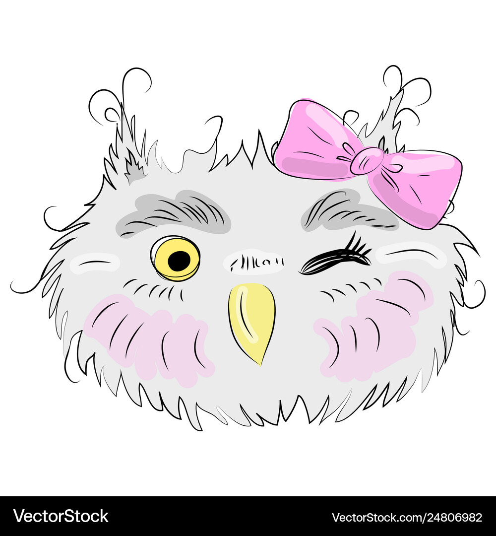Cute owl face in a floral frame with bow Vector Image