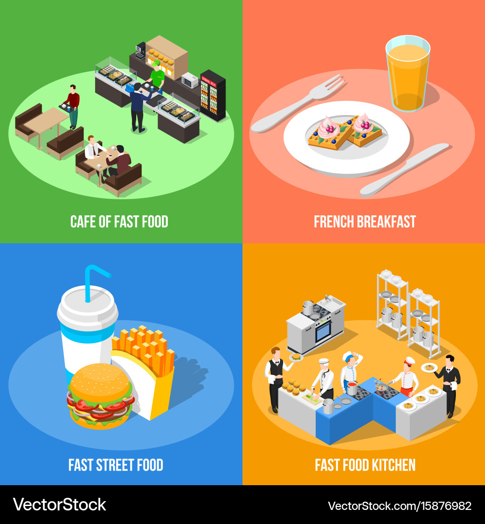 Fast food 2x2 isometric design concept Royalty Free Vector