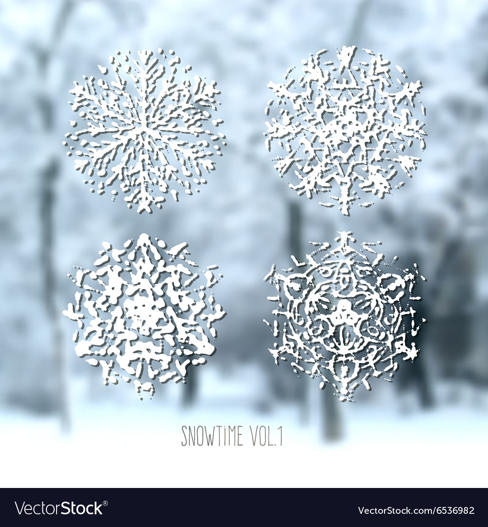 Ink hand drawn snowflakes set Royalty Free Vector Image