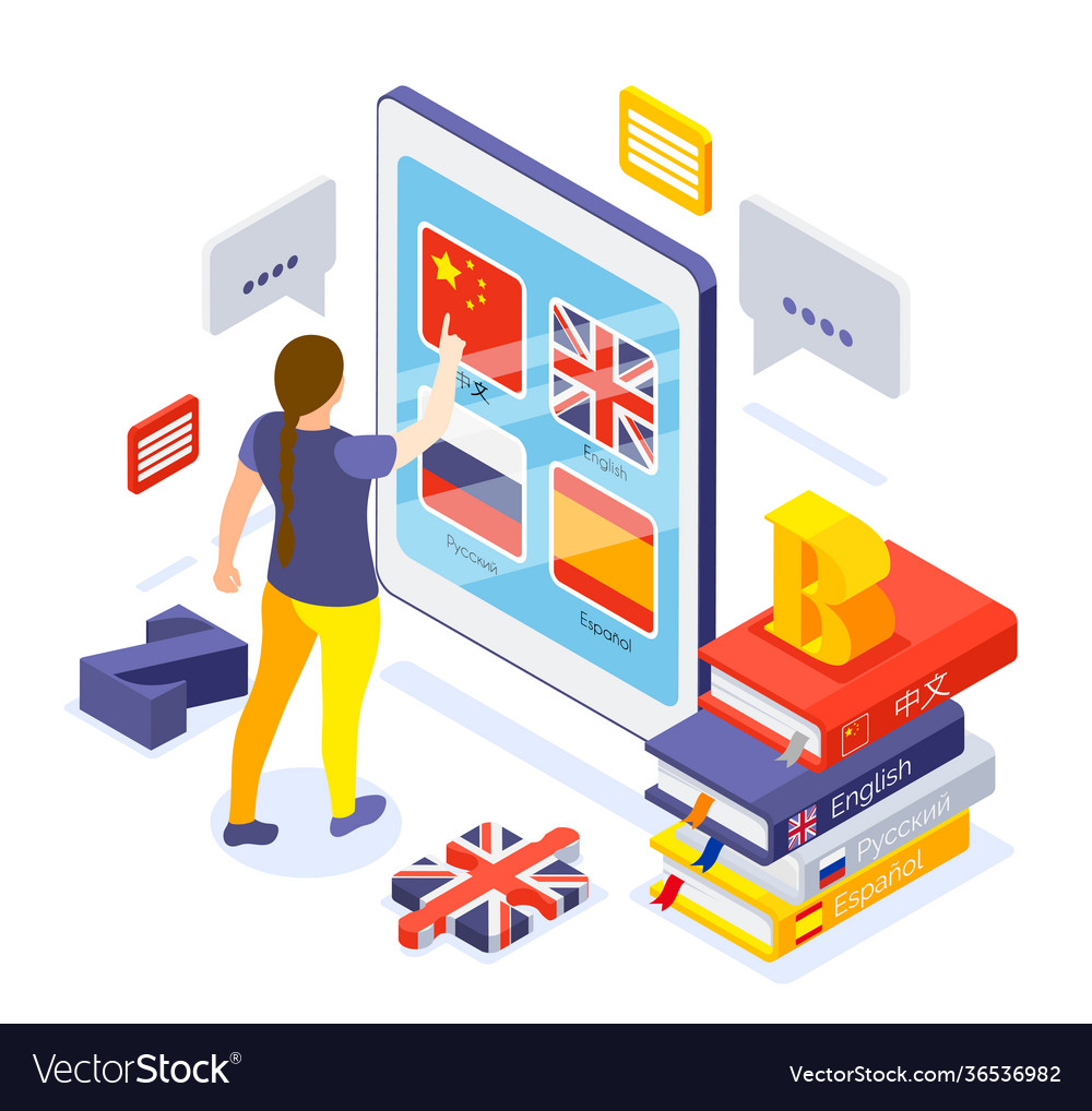 Language courses isometric composition Royalty Free Vector