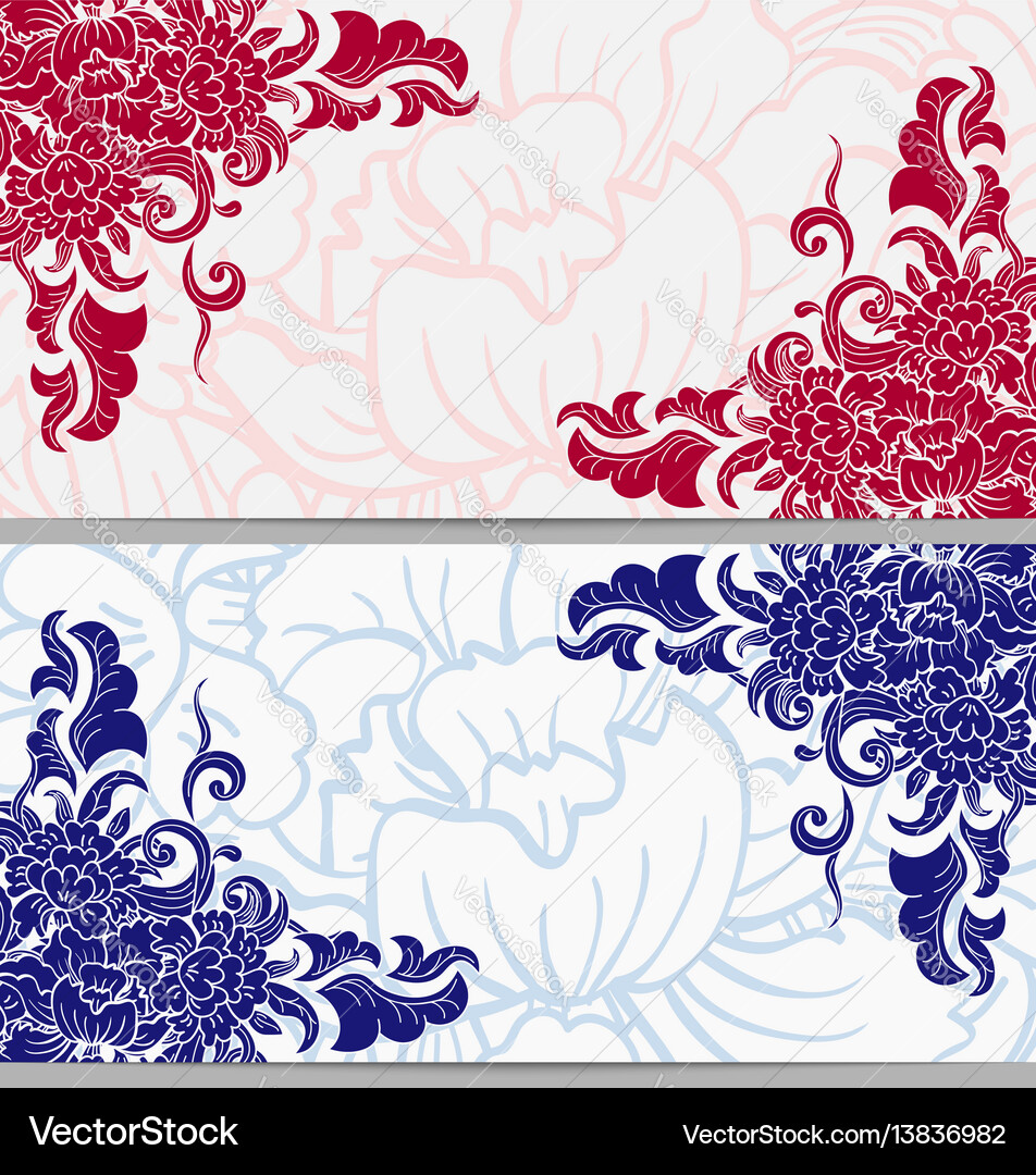 Set of horizontal cards with floral elements Vector Image