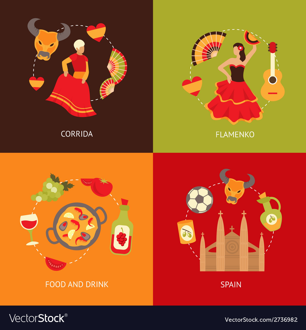 Spain icons composition set Royalty Free Vector Image