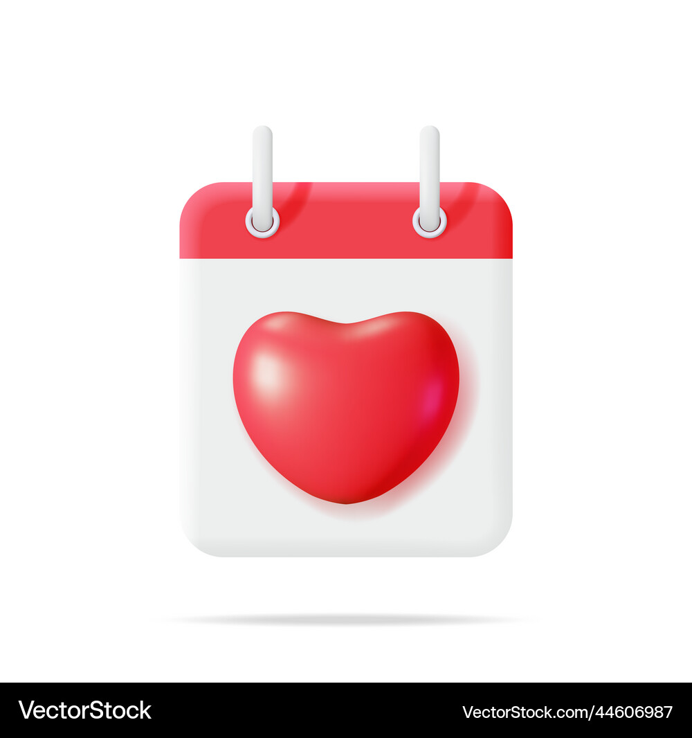 3d red calendar with heart icon isolated Vector Image