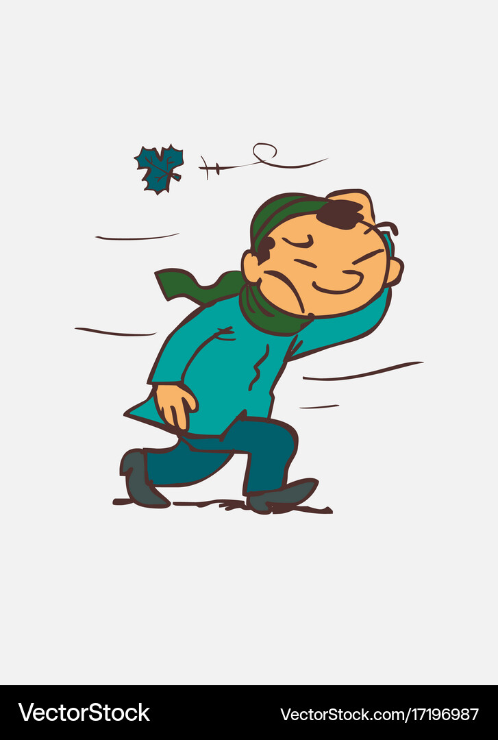 Asian child walking against the wind Royalty Free Vector