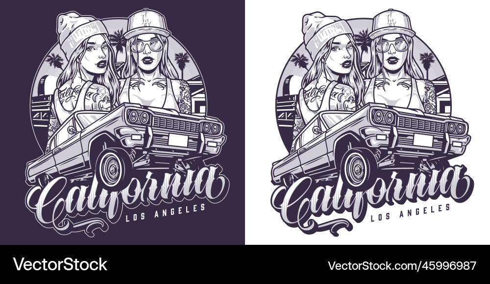 California auto lady flyer monochrome Royalty Free Vector