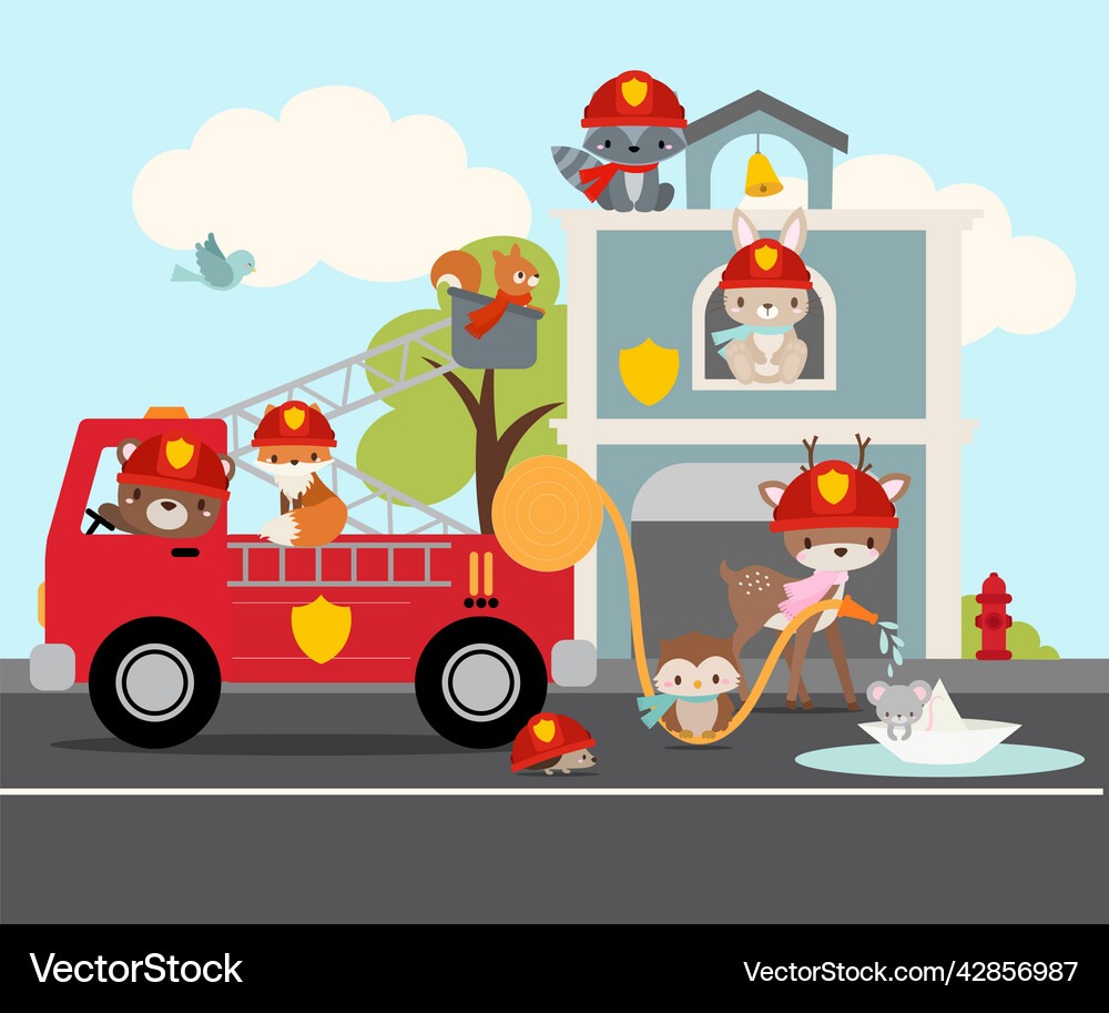 Cute woodland firefighter animals Royalty Free Vector Image