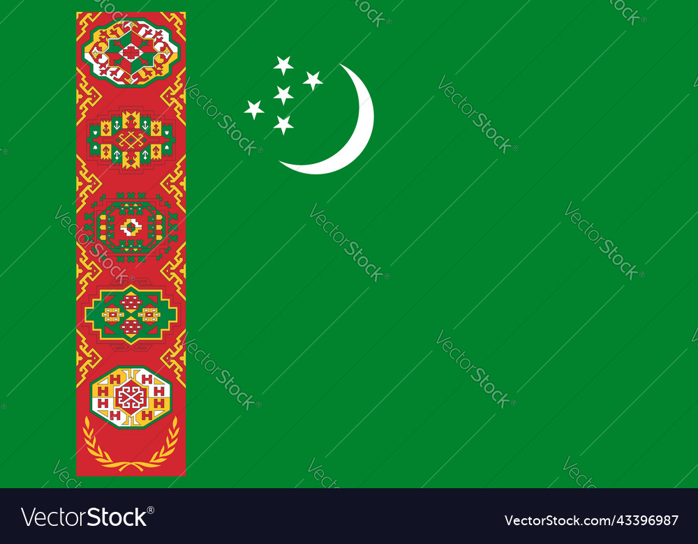 Flag Of Turkmenistan Official Colors Flat Vector Image