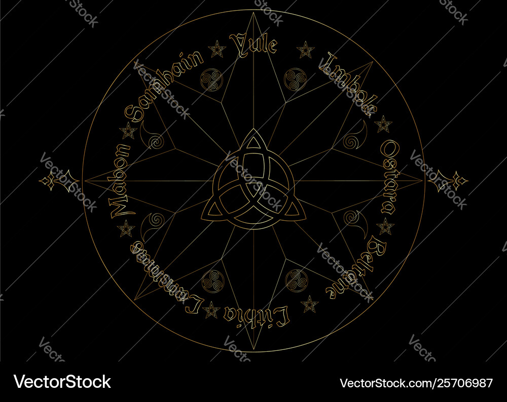 Gold book shadows wheel year wiccan Royalty Free Vector