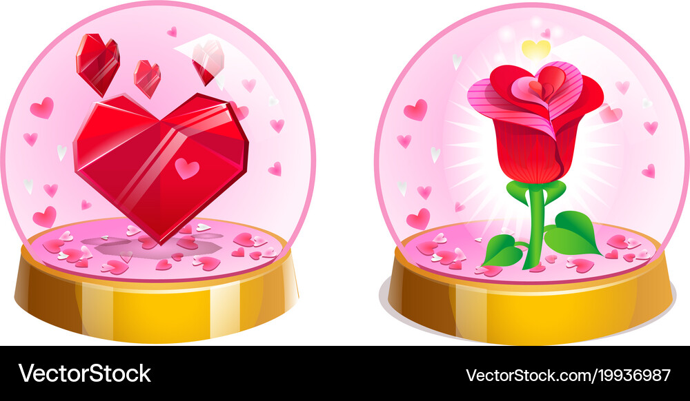 Magic crystal romantic balls with hearts and rose Vector Image