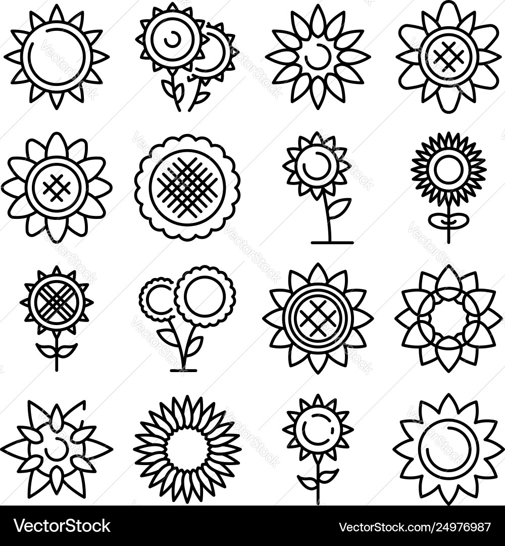 Sunflower icons set outline style Royalty Free Vector Image