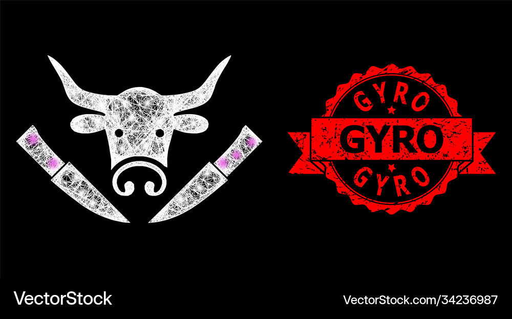 Textured gyro seal and bright polygonal network Vector Image