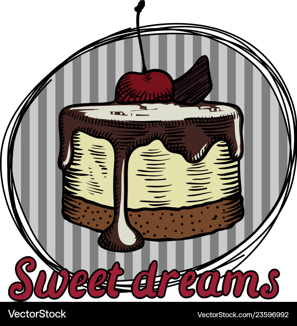 Cake poured with chocolate cream and decorated Vector Image