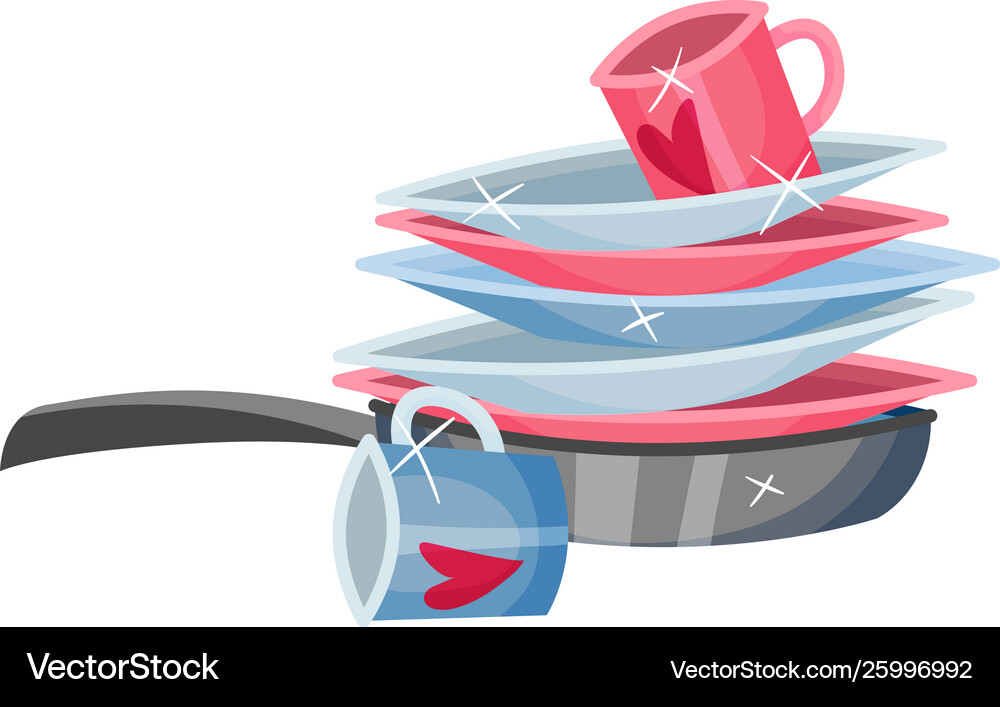 Clean plates and mugs are in pan Royalty Free Vector Image
