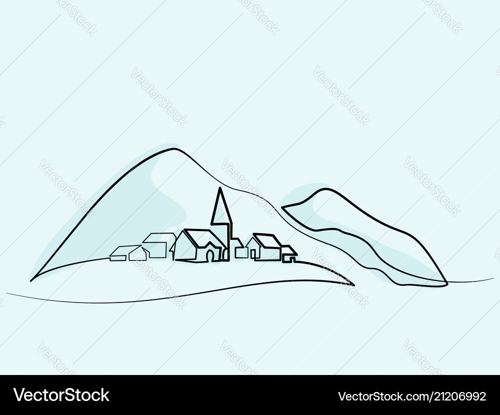 Landscape with village on hill Royalty Free Vector Image