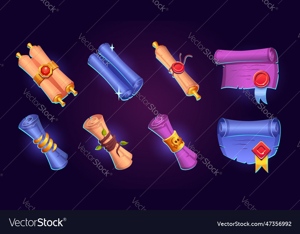 Magic scroll parchment ui game icon cartoon Vector Image