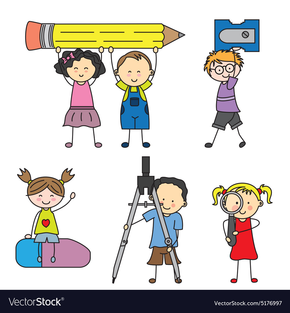 Children with school objects Royalty Free Vector Image