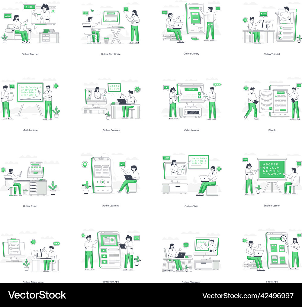 Flat character of online education Royalty Free Vector Image
