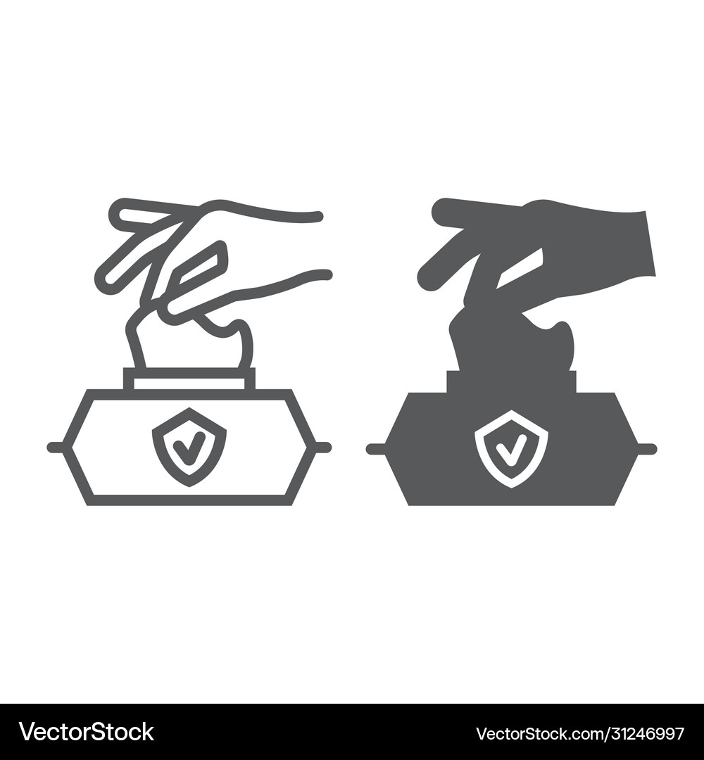 Hand pulling wet tissue line and glyph icon wash Vector Image
