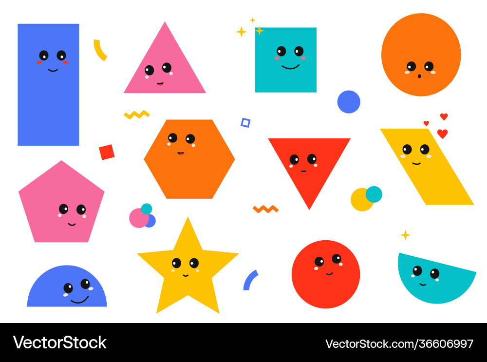 Set geometric shapes with face emotions cute Vector Image