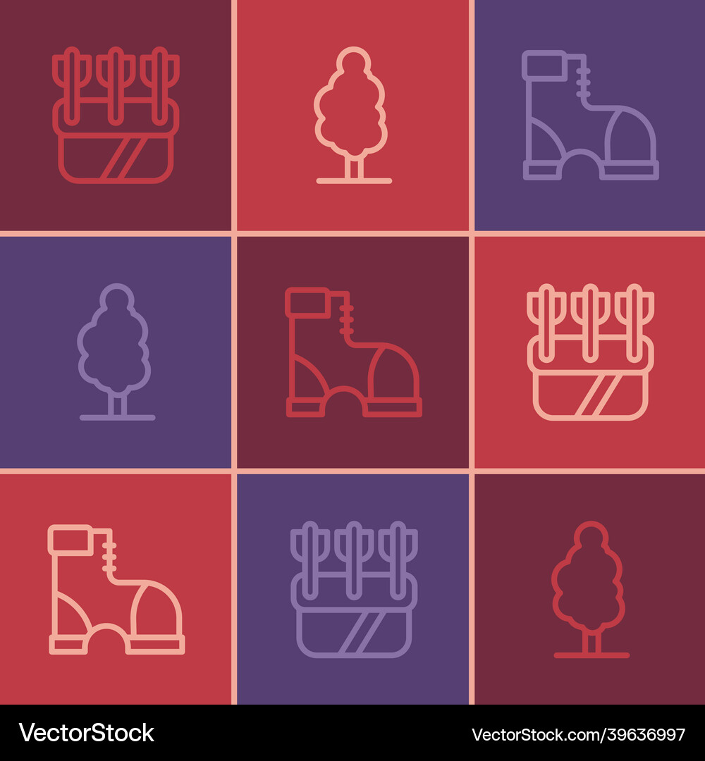 Set line quiver with arrows hunter boots and tree Vector Image