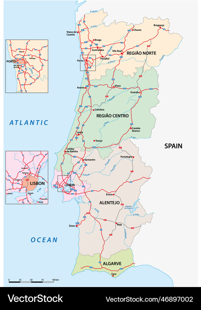 Administrative and motorway map portugal Vector Image
