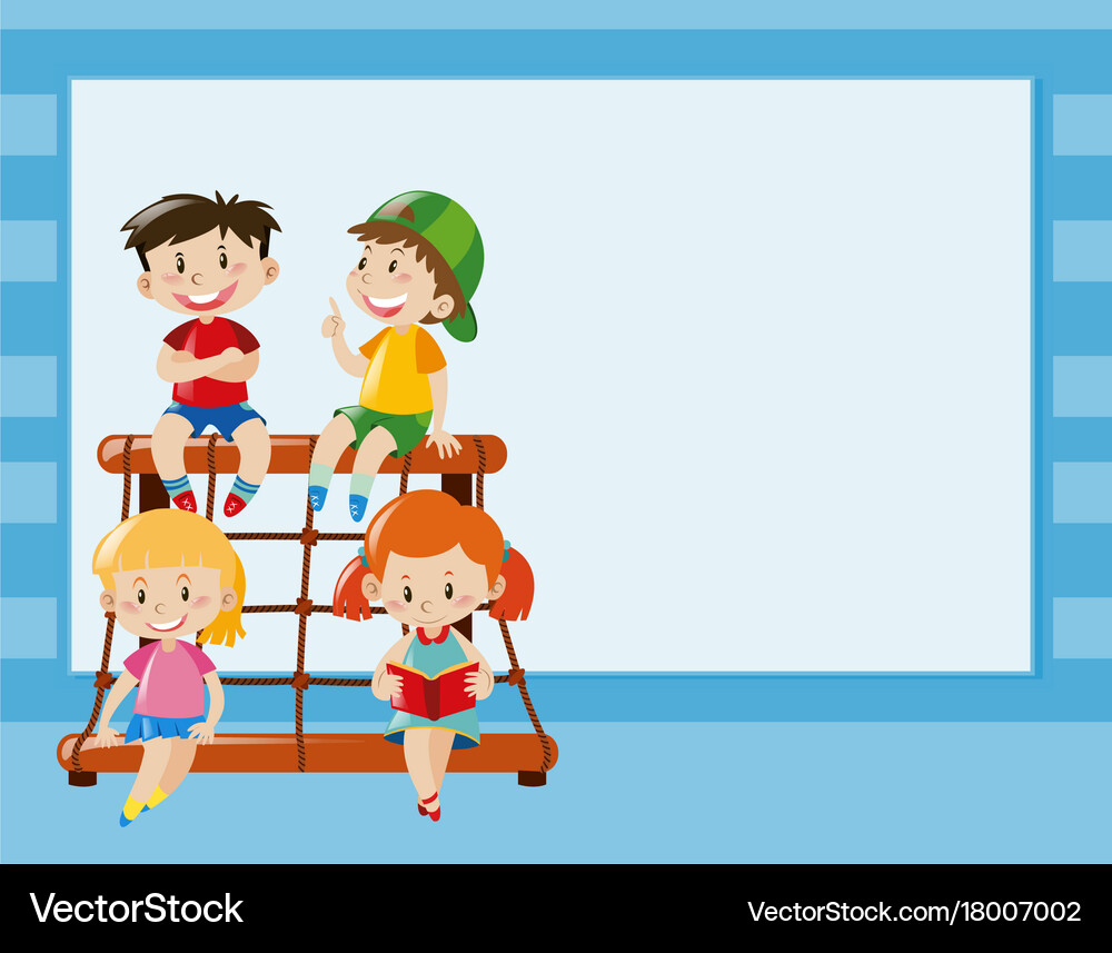 Border template with kids on climbing station Vector Image